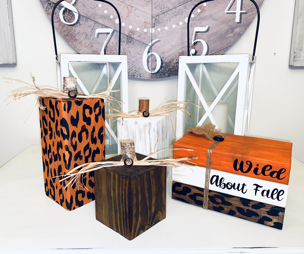 Wild About Fall Wooden Pumpkin Faux Book Stack Set – Country Girl ...